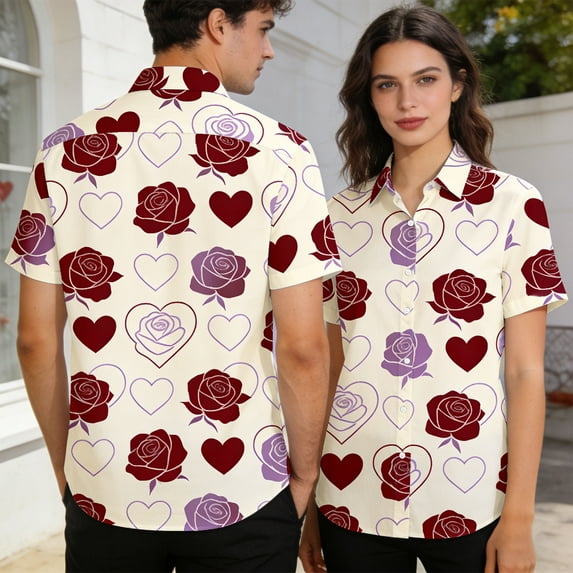 DJDLJWCJ Mens Valentine's Day Tee Shirt, Button Casual Heart Print ...
