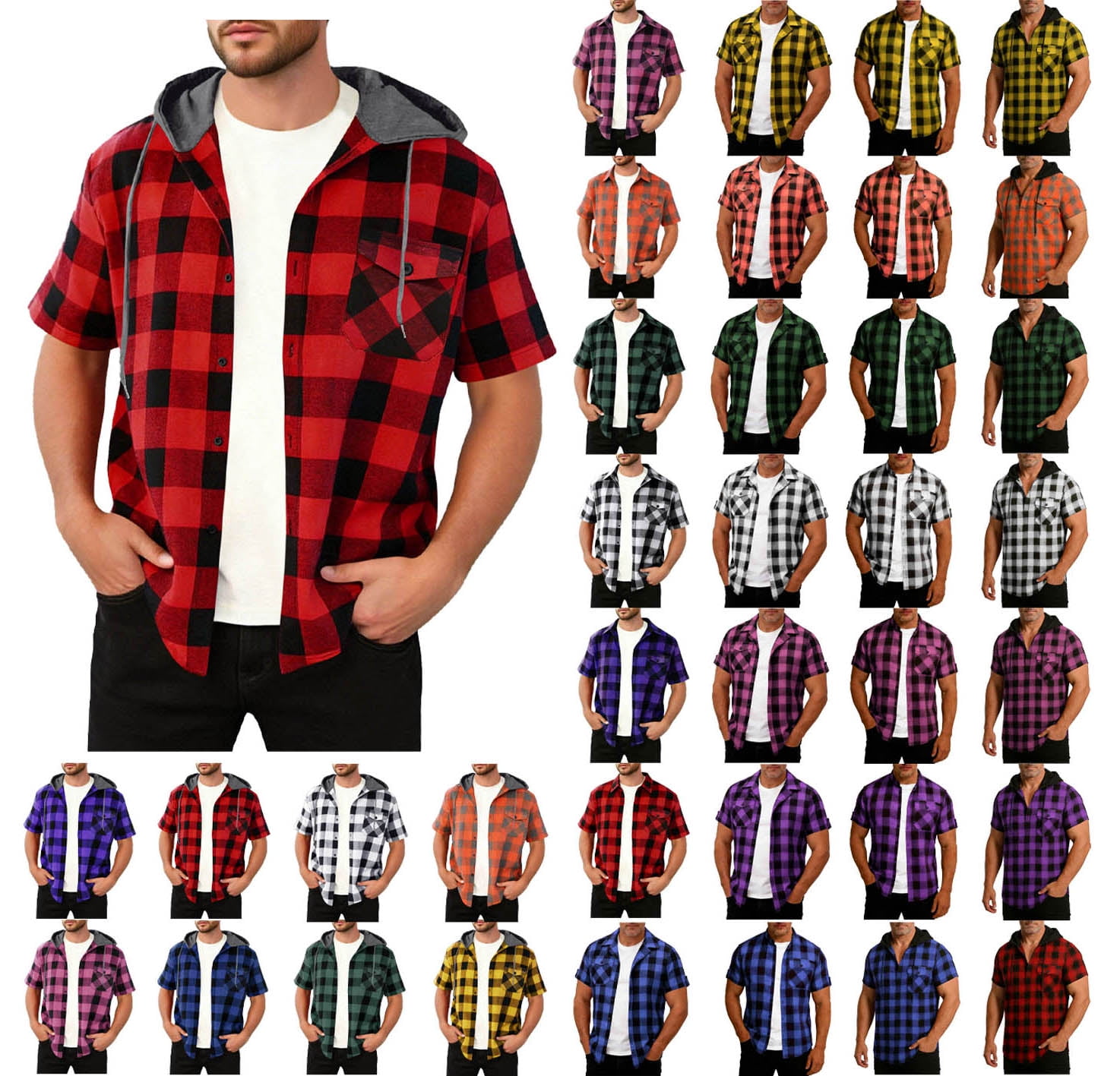 DJDLJWCJ Plaid Shirt Men Short Sleeve Lightweight Regular Fit T Shirts ...