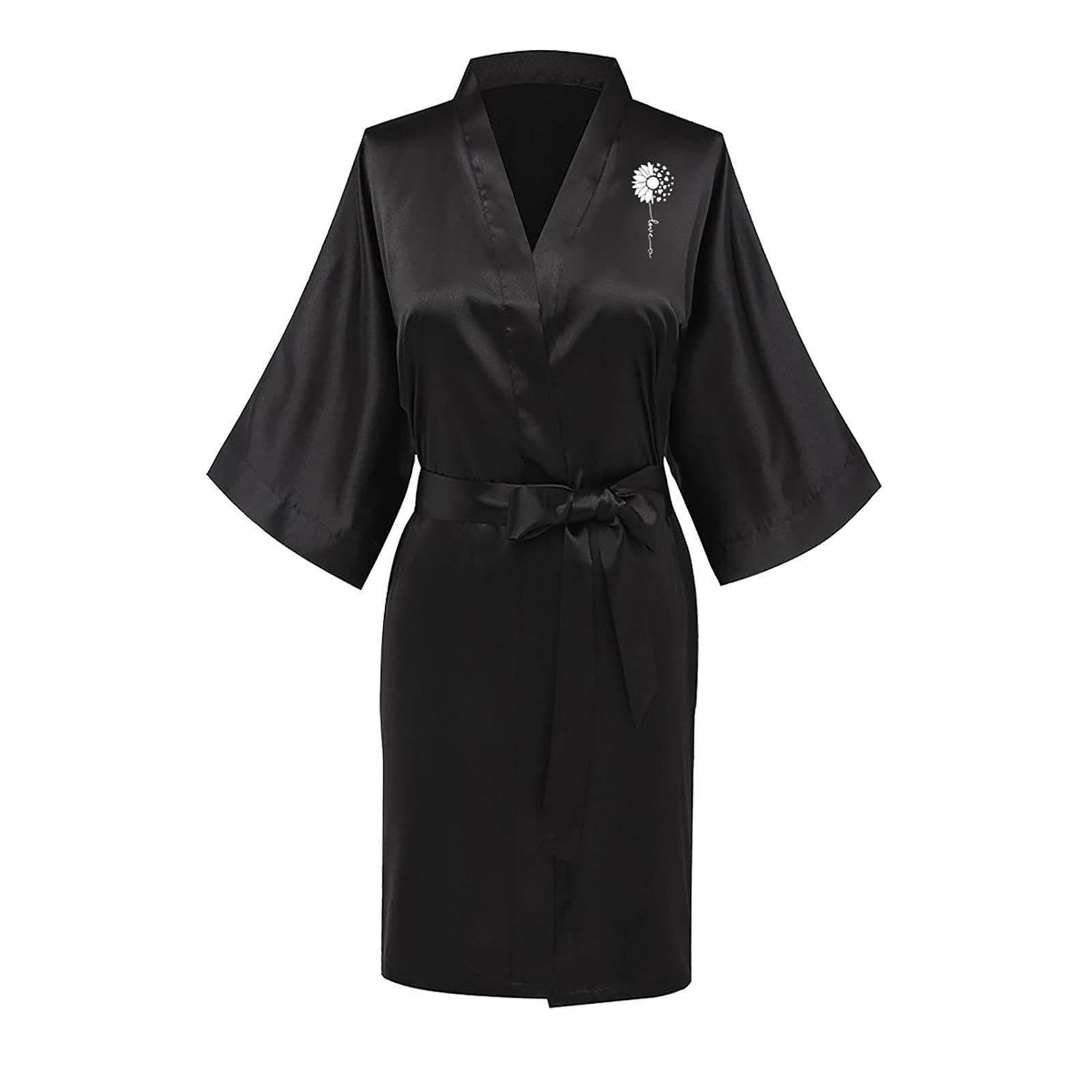DJDLJWCJ Robe for Women Satin Bathrobe Long Lightweight Soft Tie Waist ...