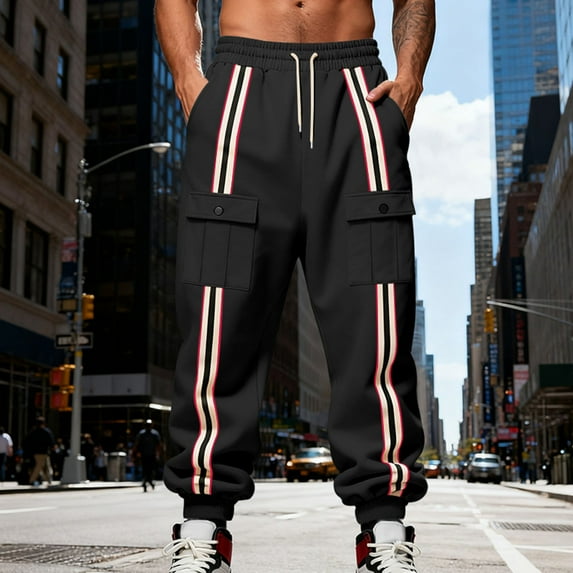 DJDLJWCJ Sweatpants for Men Fleece Wide Leg Elastic Waisted Stripe ...