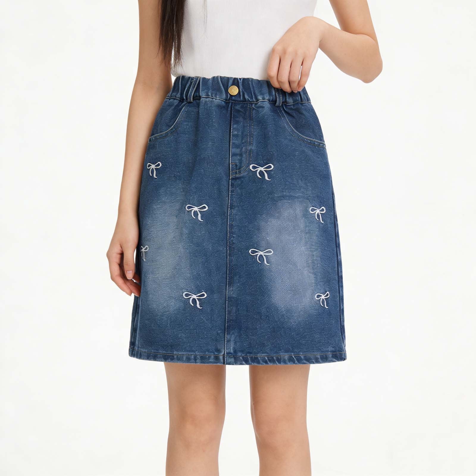 DJDLJWCJ Teen Girls Denim Skirt High-Waisted A Line Summer Skirt ...