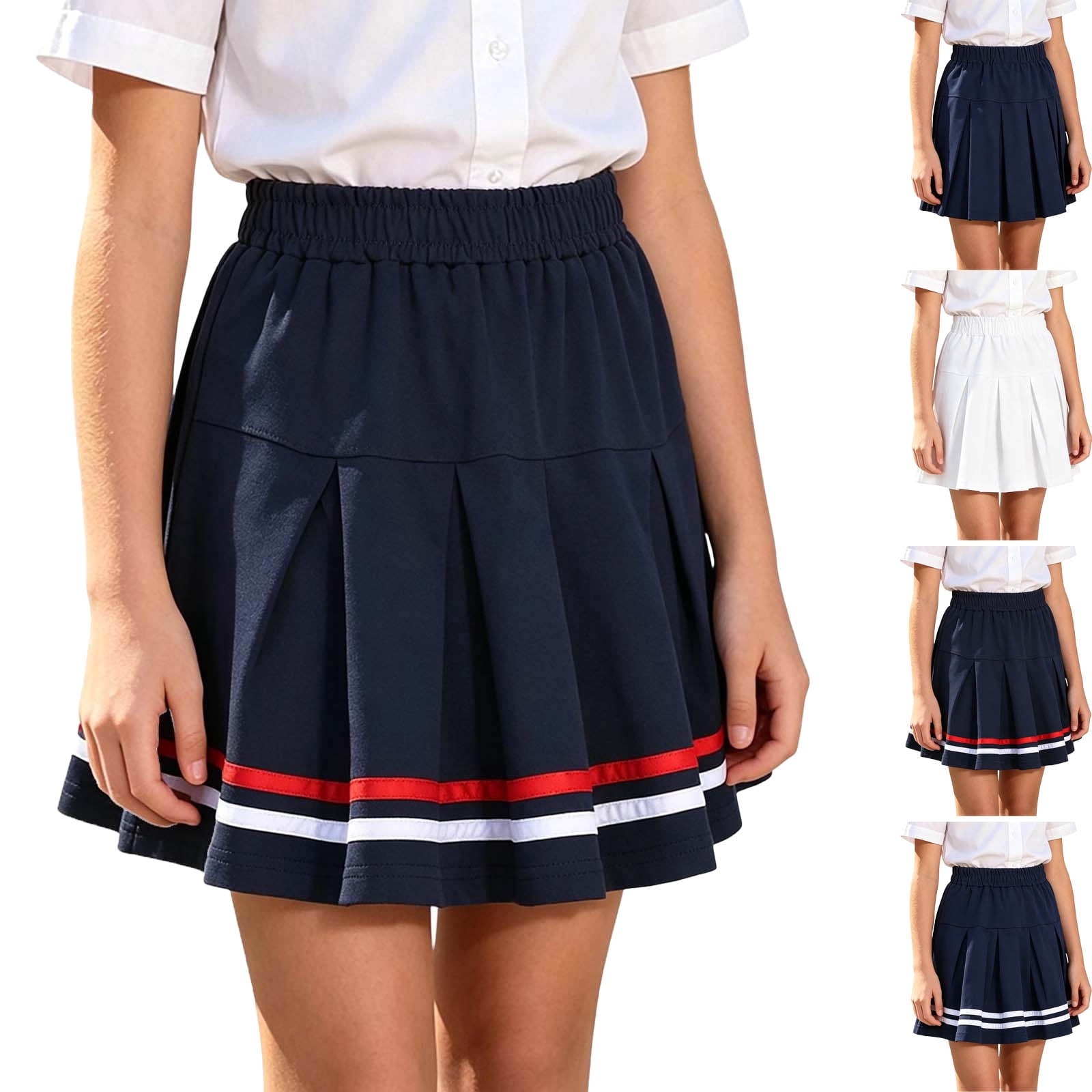DJDLJWCJ Teen Girls School Uniform Skirt 3-15 Elastic Waist Solid Color ...