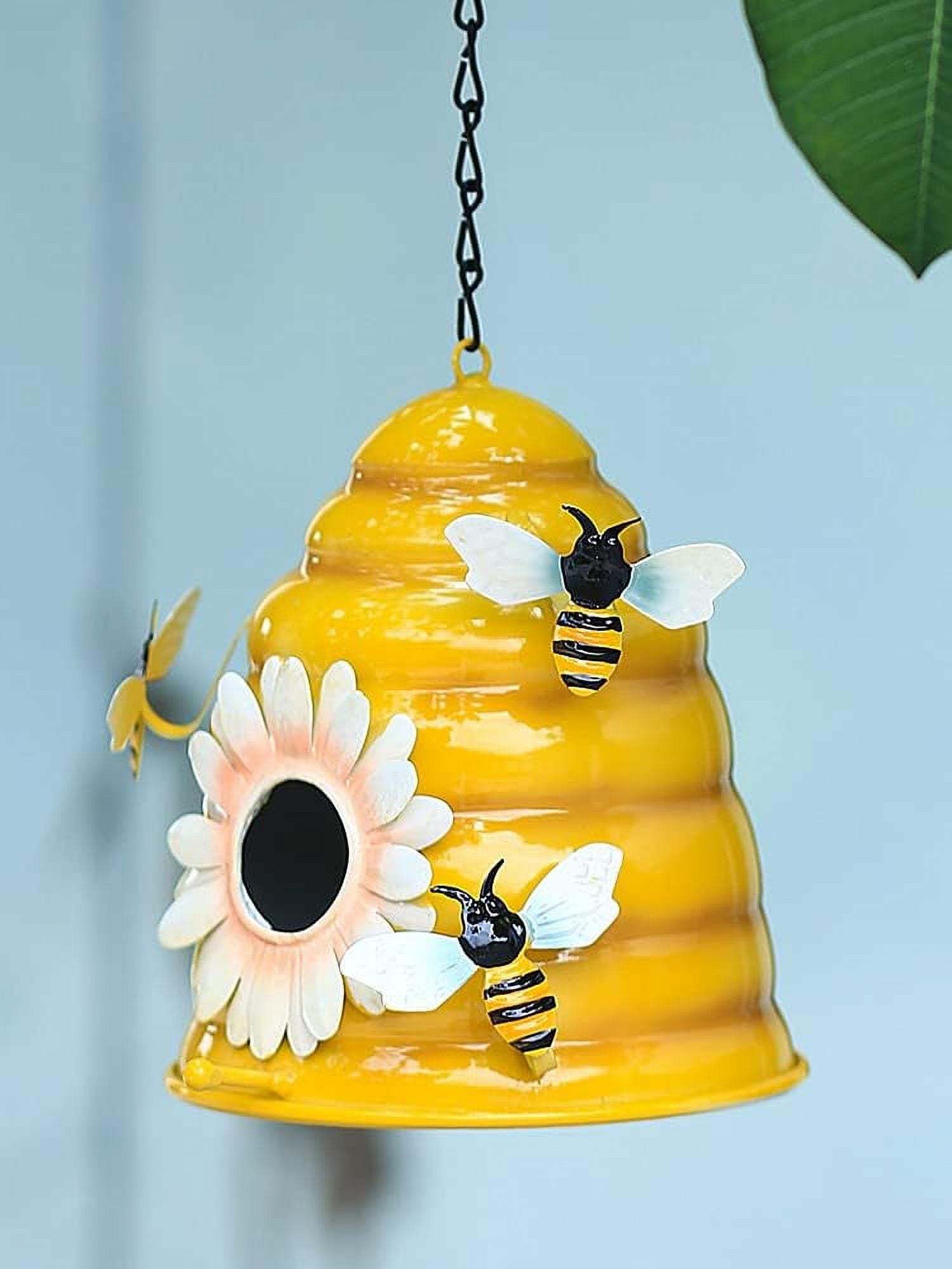 DJH-Yellow Bee Shaped Hanging Bird House for Outside, Metal Garden ...