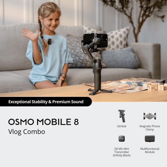 DJI Osmo Mobile 8 Gimbal Stabilizer Vlog Combo (DJI Mic Mini Transmitter Infinity Black ...