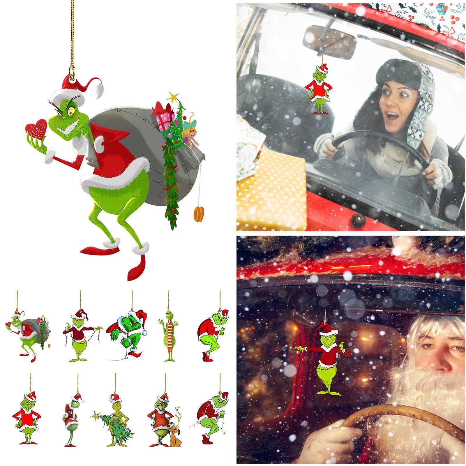 DJKDJL 10 Pcs Car Pendant The Grinch 3.9 In Grinch Tree Decor High ...