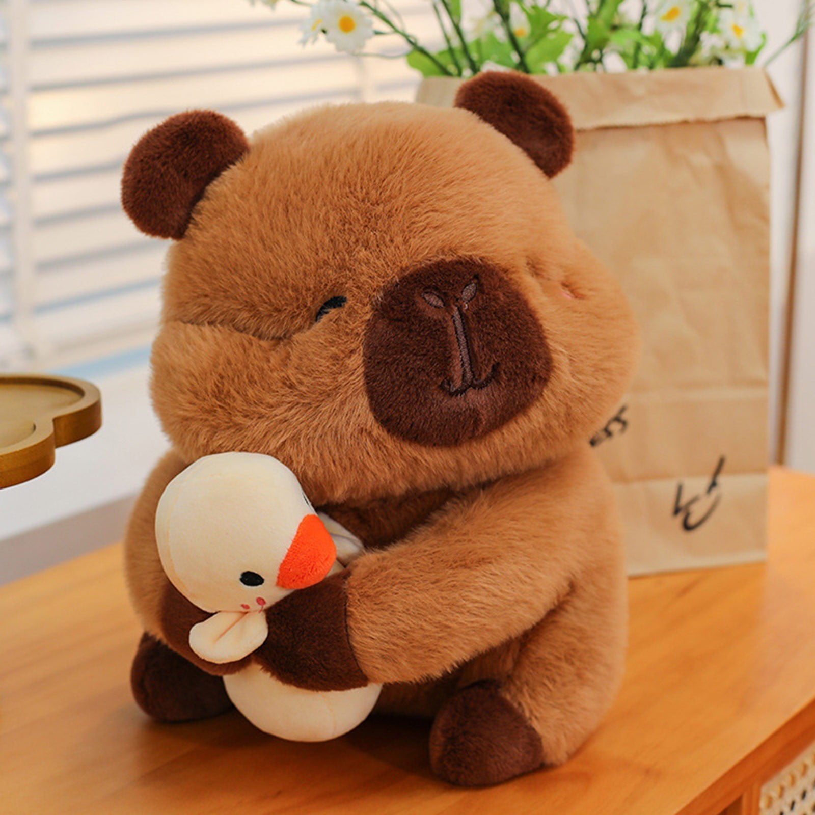 DJKDJL 11.81" Capybara Stuffed Animal Plush Toys, Capybara Holding Duck ...