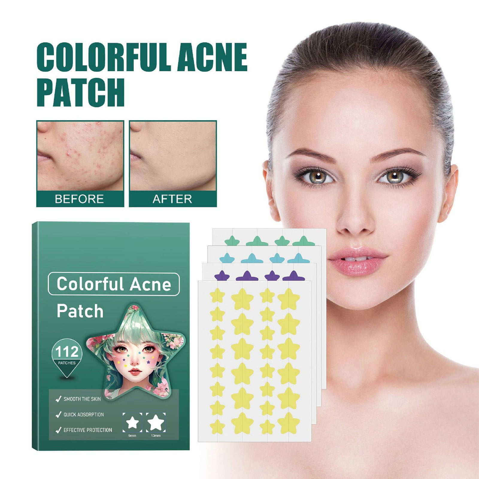 DJKDJL 112-Pack Colored Star Acne Patches: Facial Pimple Covers for ...