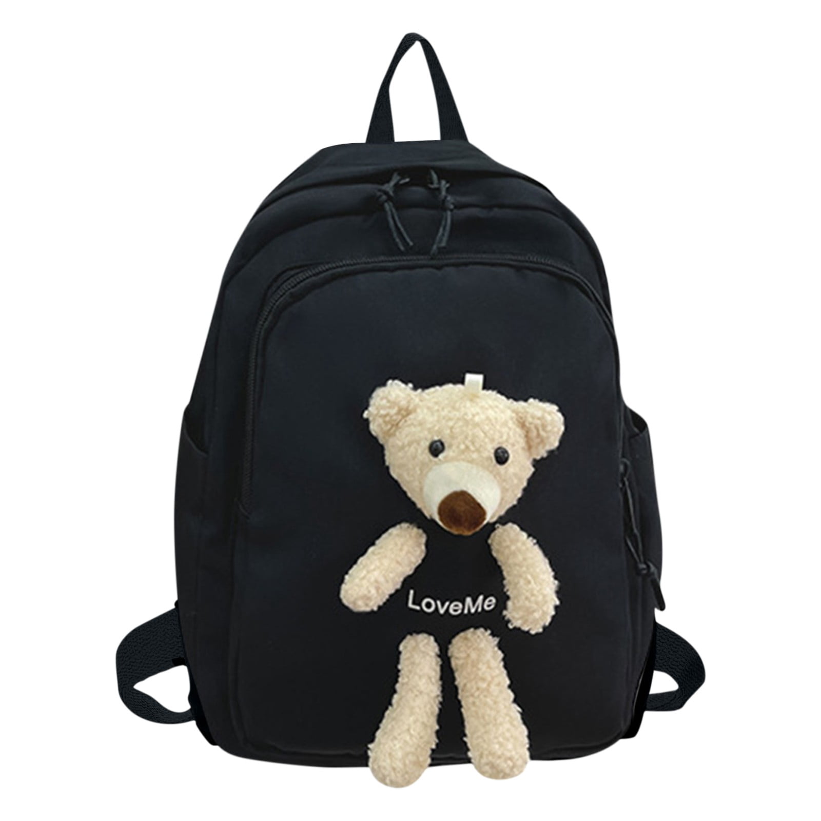 DJKDJL 12" Black Backpack with White Teddy Bear, Soft Plush Doll ...