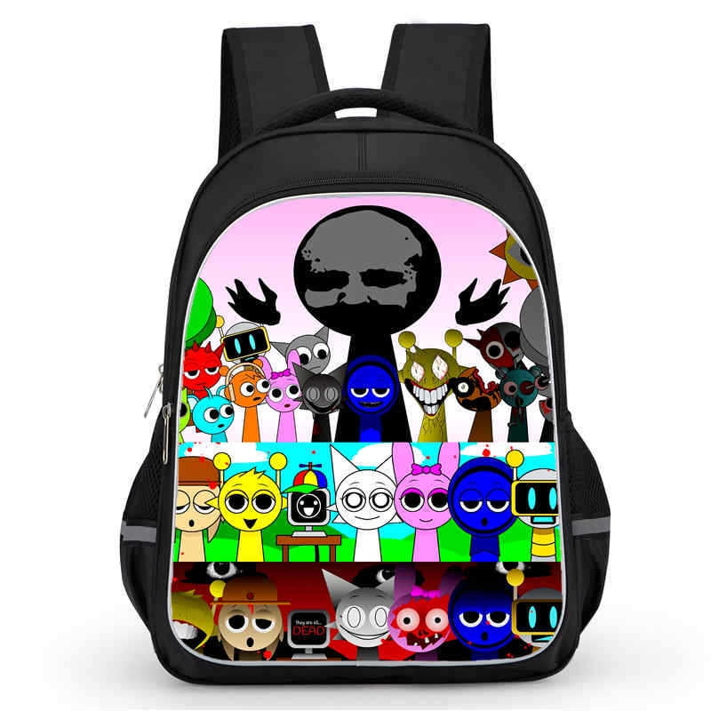 DJKDJL 16" Sprunki Backpack, Pink and Black Sprunki Monsters Schoolbag ...