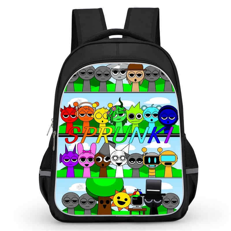 DJKDJL 16" Sprunki Characters Collage Backpack, Rainbow Text and ...