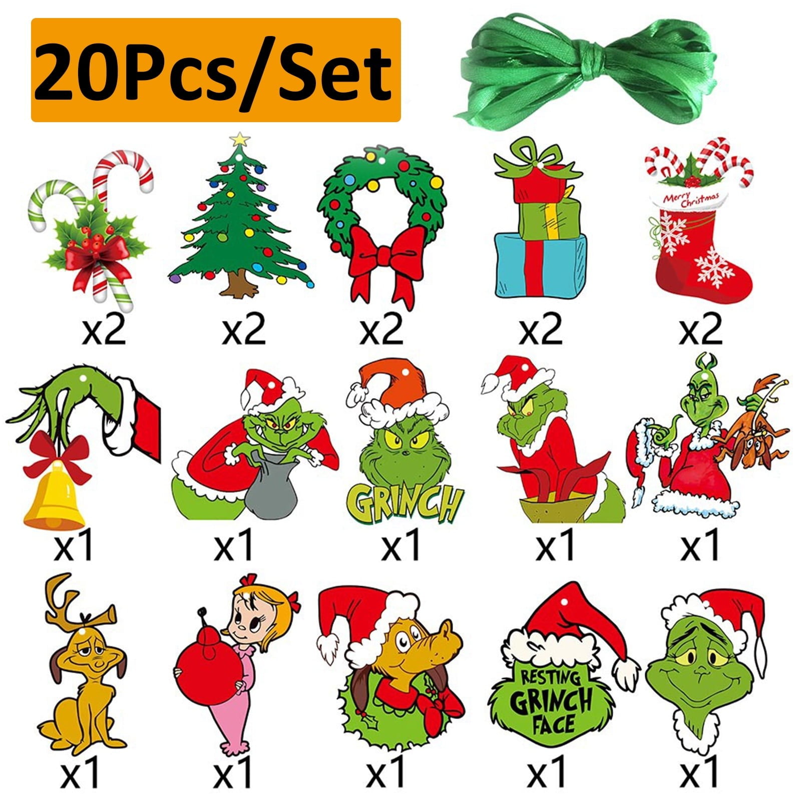 DJKDJL (20 Pcs) The Grinch Acrylic 2D Christmas Ornament, Characterful ...