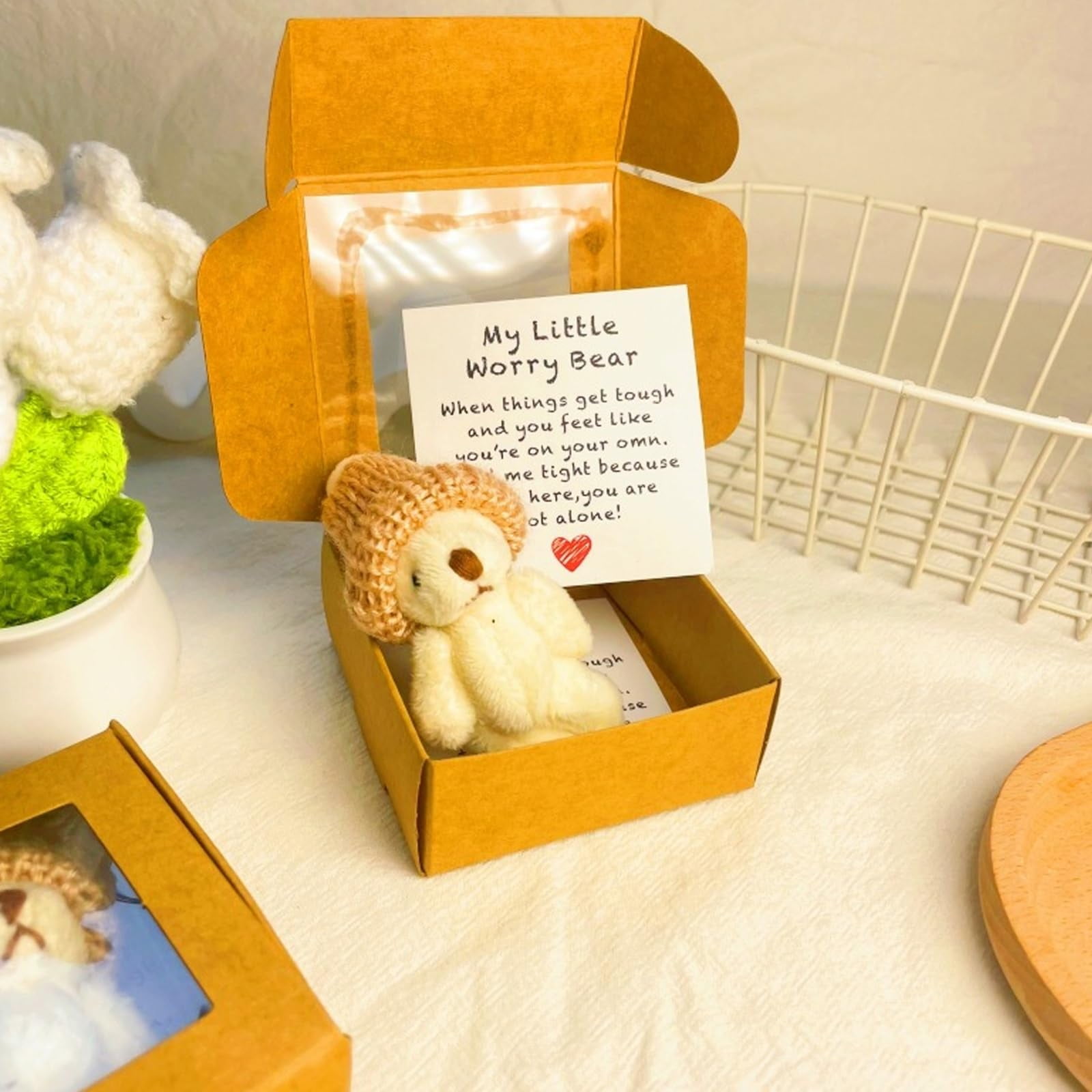 DJKDJL 3.35" Mini Worry Bear, Little Bear in a Box with Hug Note, Cute ...