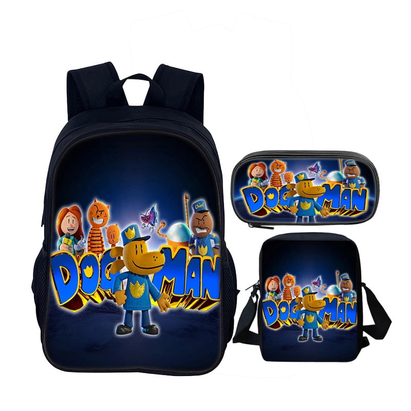 DJKDJL 3 PCS Dog Man Backpack Set, Funny Cartoon Dog Man Schoolbag ...