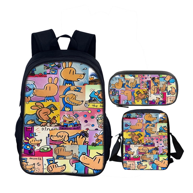 DJKDJL 3 PCS Dog Man Backpack Set, Funny Cartoon Dog Man Schoolbag ...
