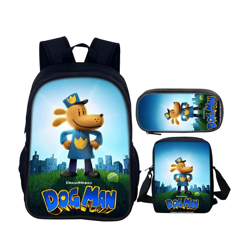 DJKDJL 3 PCS Dog Man Backpack Set, Funny Cartoon Dog Man Schoolbag ...