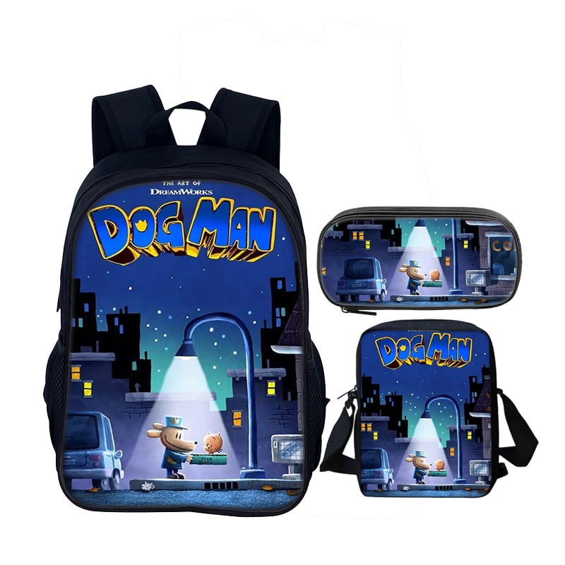 DJKDJL 3 PCS Dog Man Backpack Set, Funny Cartoon Dog Man Schoolbag ...