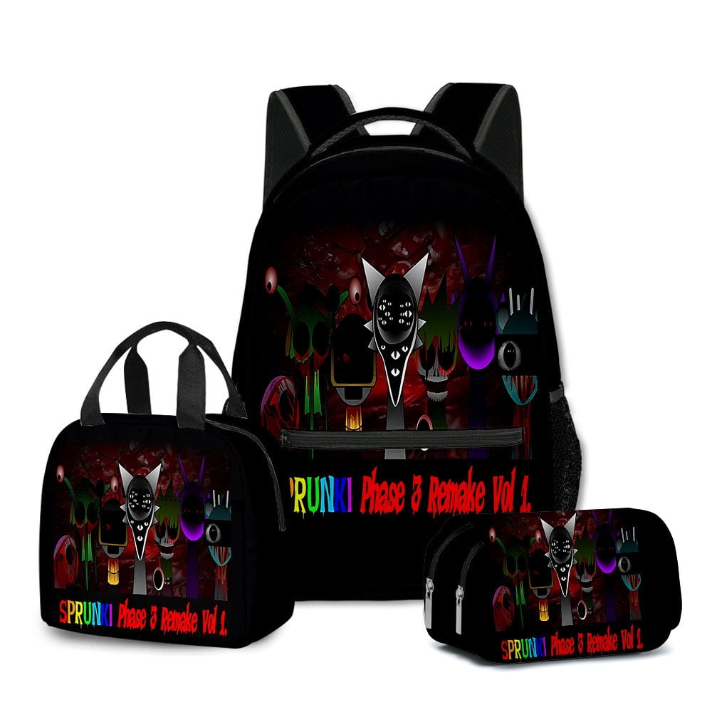 DJKDJL 3 PCS Sprunki Backpack, Red and Black Cartoon Horror Style ...