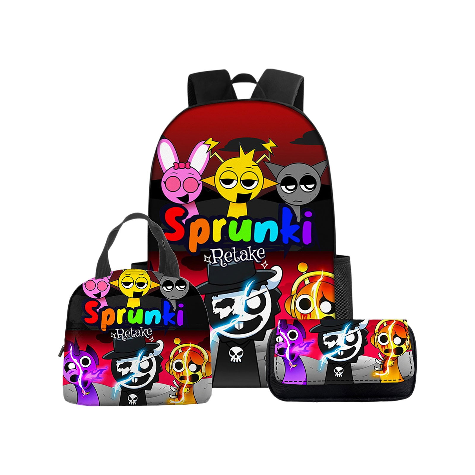 DJKDJL 3 PCS Sprunki Backpack Set, Colorful Cartoon Sprunki Schoolbag ...
