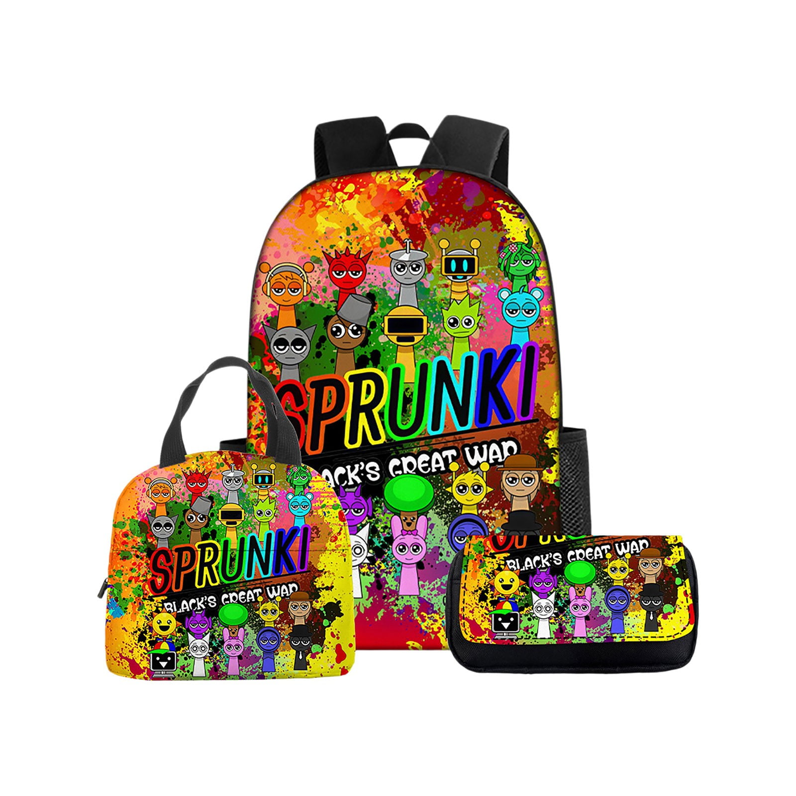 DJKDJL 3 PCS Sprunki Backpack Set, Colorful Cartoon Sprunki Schoolbag ...