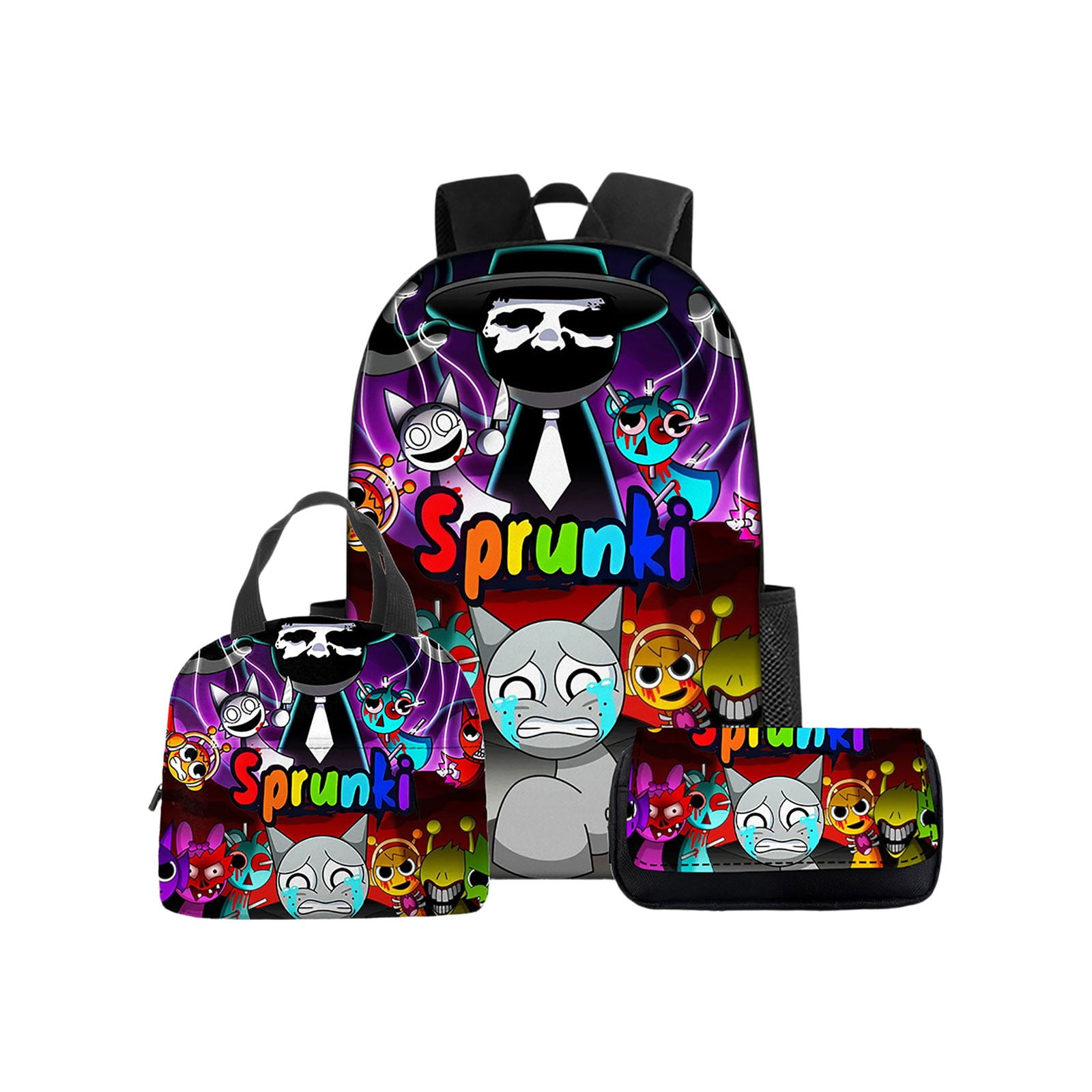 DJKDJL 3 PCS Sprunki Backpack Set, Colorful Cartoon Sprunki Schoolbag ...