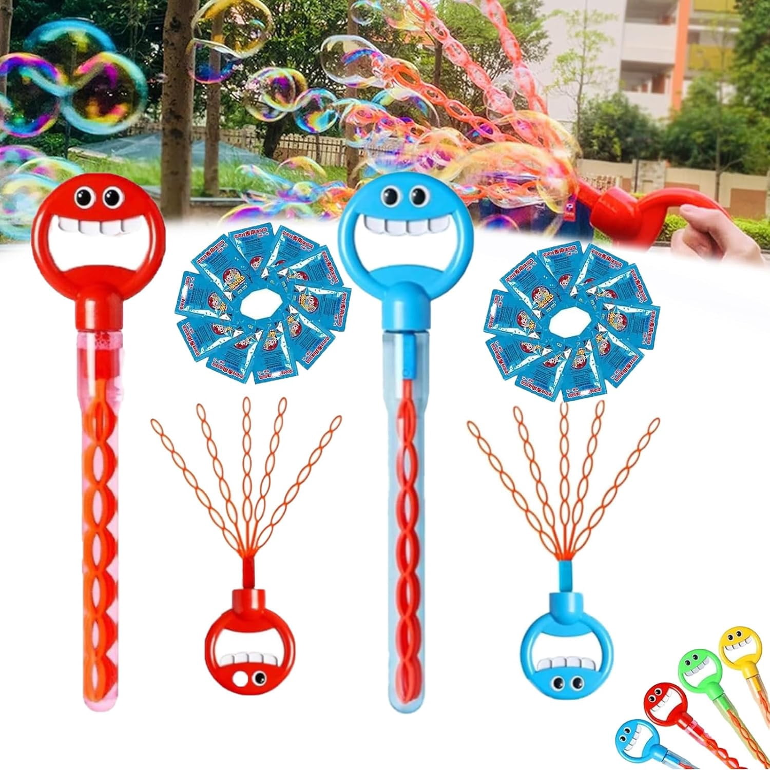DJKDJL 32 Hole Smiling Face Bubble Stick with Bubbles Refill, 5-Claw ...