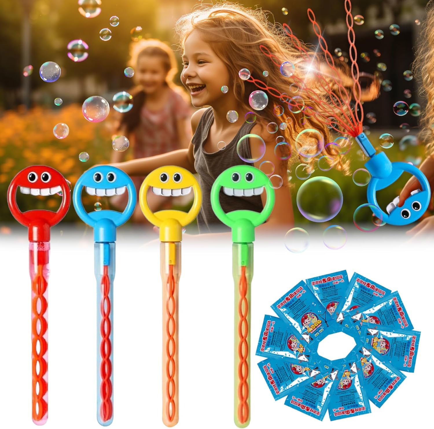DJKDJL 32 Hole Smiling Face Bubble Stick with Bubbles Refill, Smiling ...