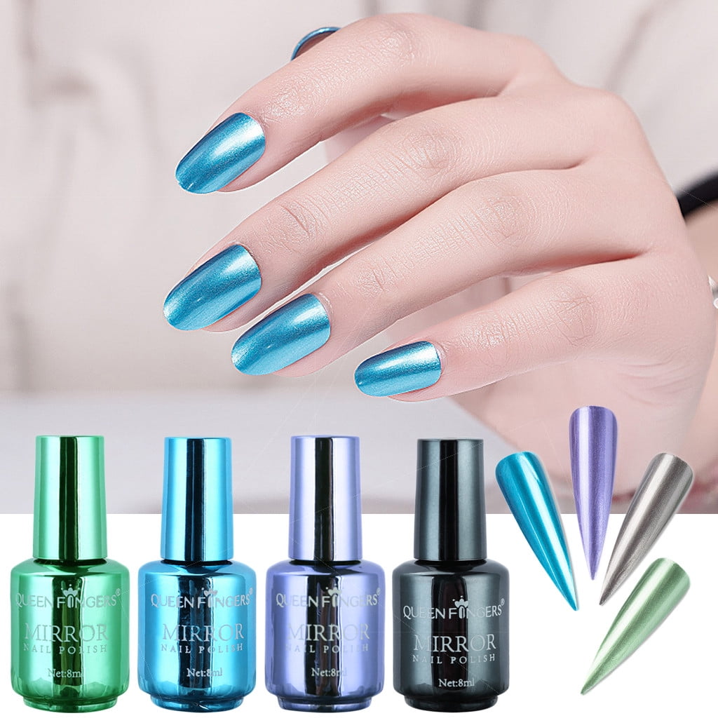 DJKDJL 4-Piece Plating Nail Polish Set - Semi-Mirror Effect Lacquer for ...
