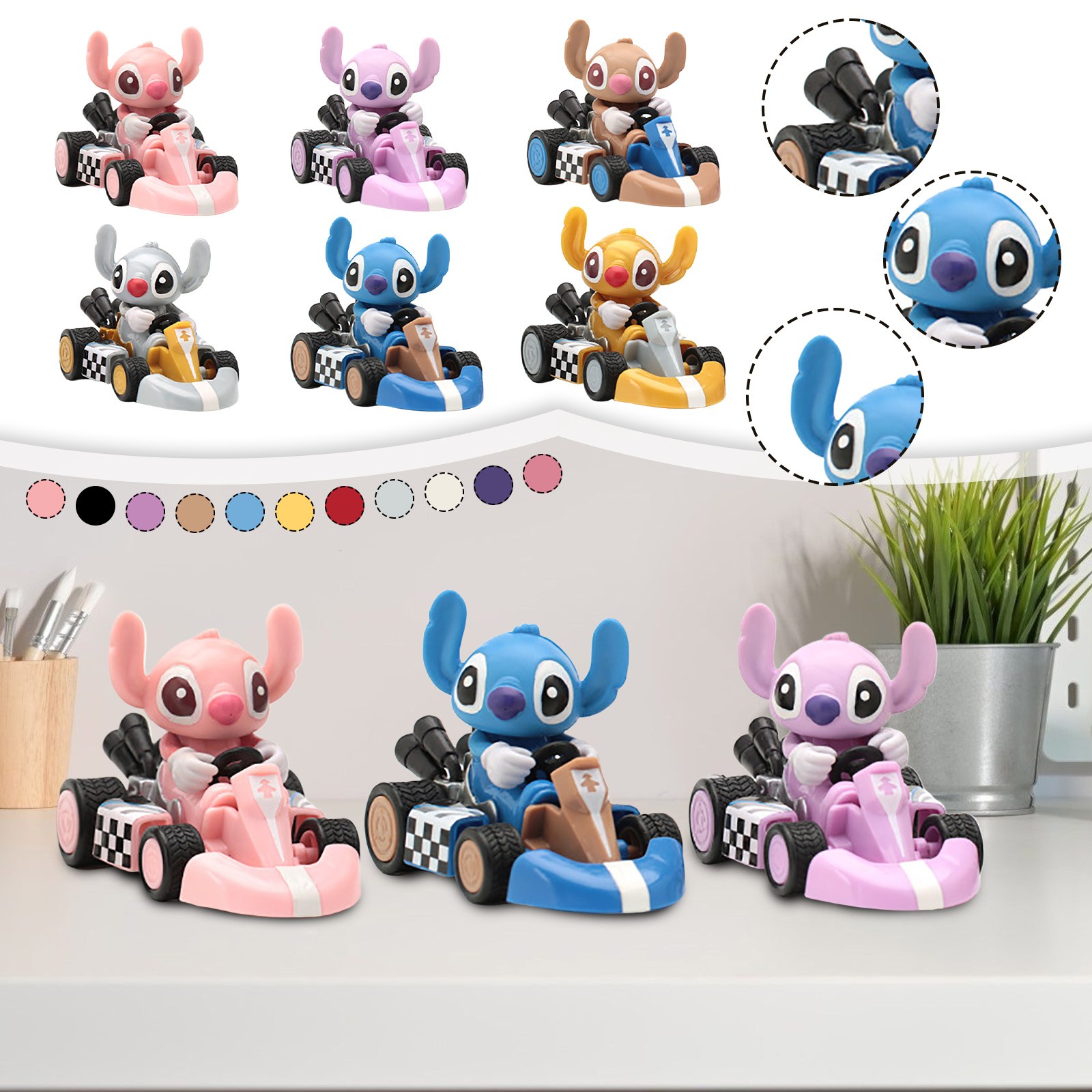 DJKDJL 6 PCS Stitch Mini Racing Car Figures, Cute Toys Set, Colorful ...
