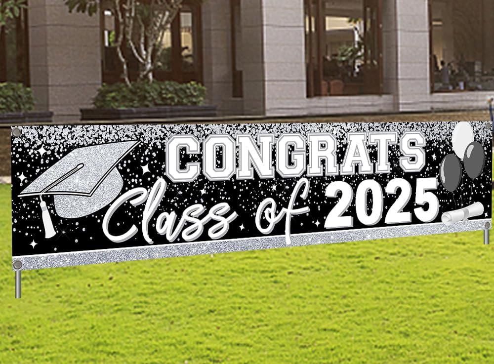 DJKDJL 70" Graduation Decorations 2025, Black Congrats Banner, Class of ...