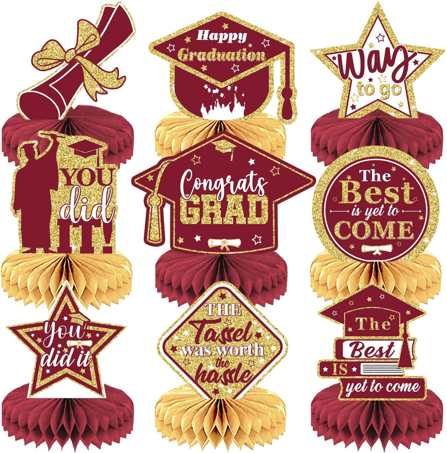 DJKDJL 9 PCS Black and Gold Graduation Table Decorations 2025 ...