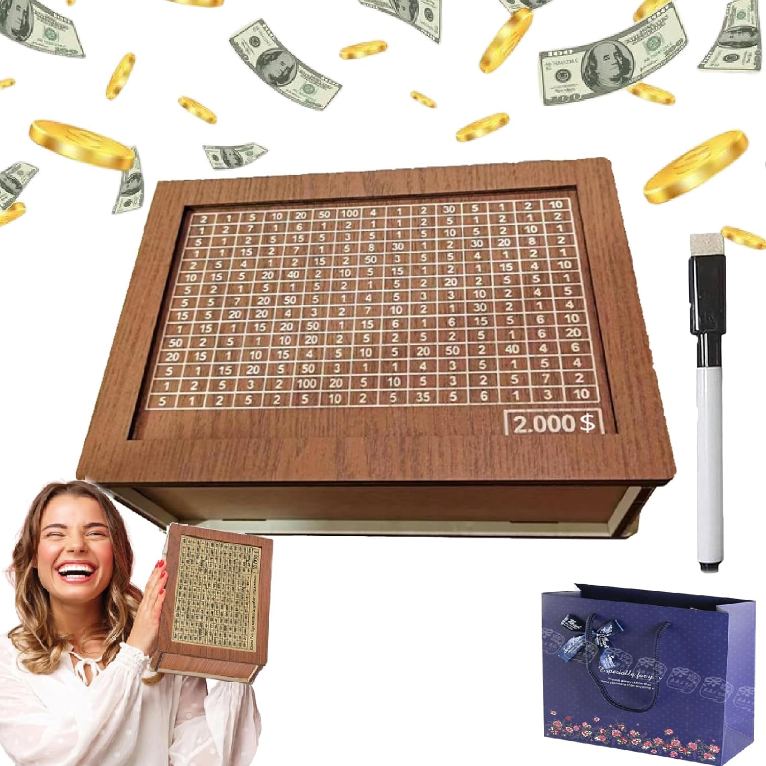 DJKDJL Cash Vault Wooden Savings Box,Cash Saver Box,Retro Money Box ...