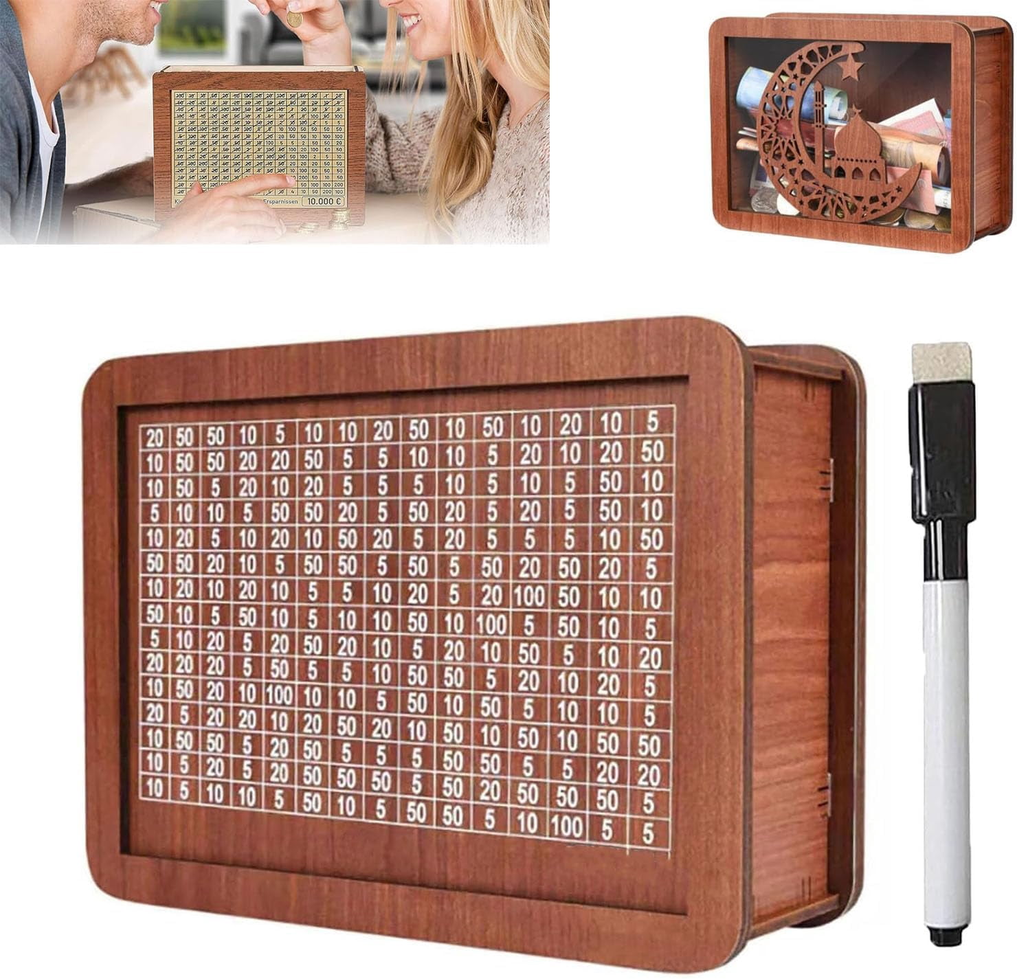 DJKDJL Cash Vault Wooden Savings Box, Cash Vault, Portable Storage Coin ...
