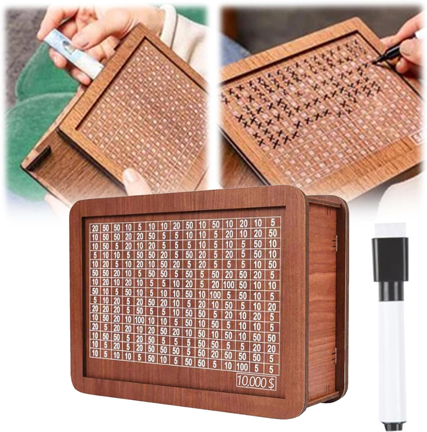 DJKDJL Cash Vault Wooden Savings Box,Wooden Money Box with Money Target ...