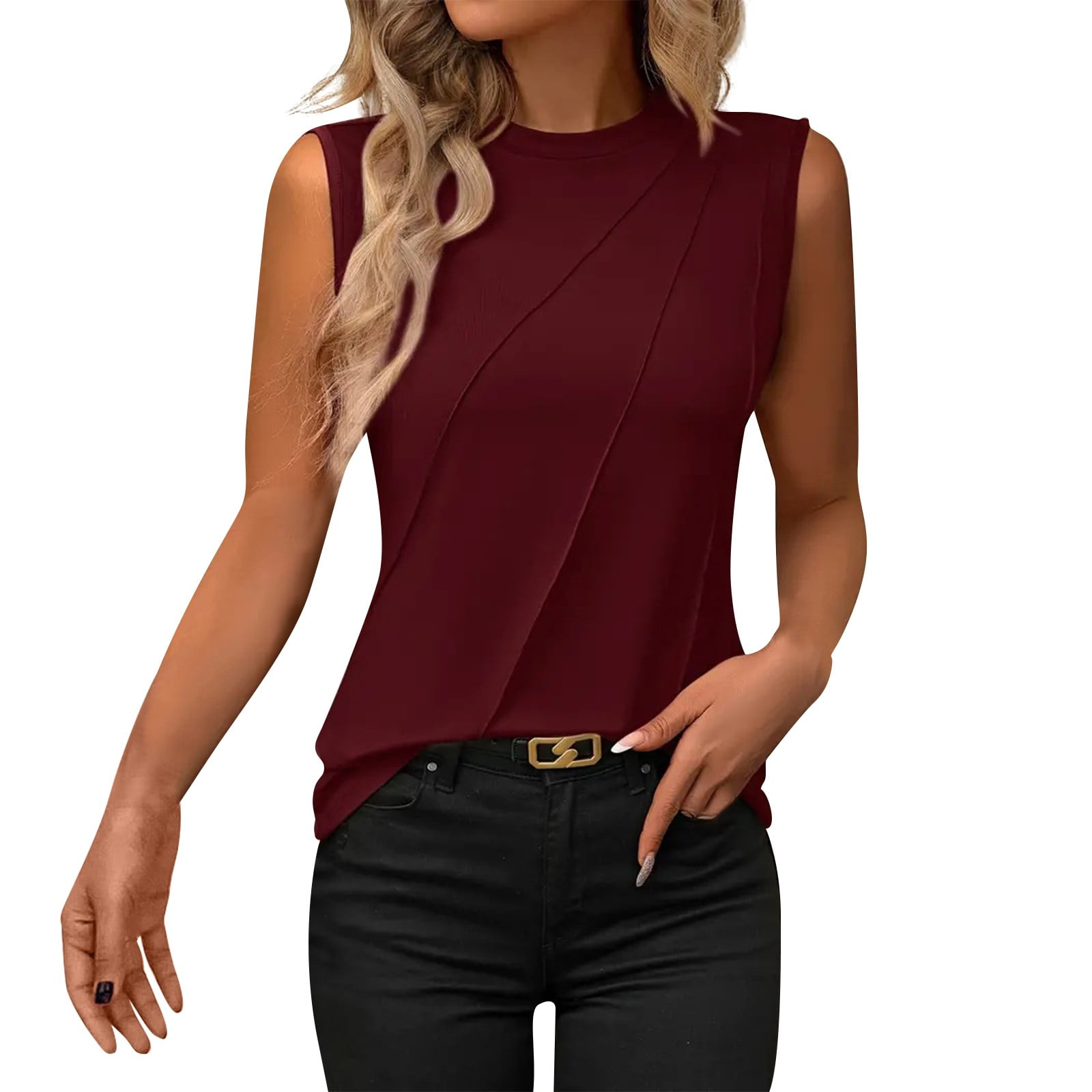 DJKDJL Casual Sexy Solid Color Round Neck Sleeveless Tank Tops Women ...