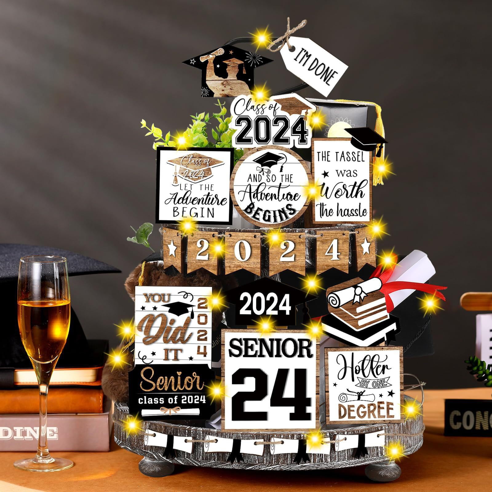 DJKDJL Class of 2024 Graduation Decorations - Elegant Tiered Tray Decor ...