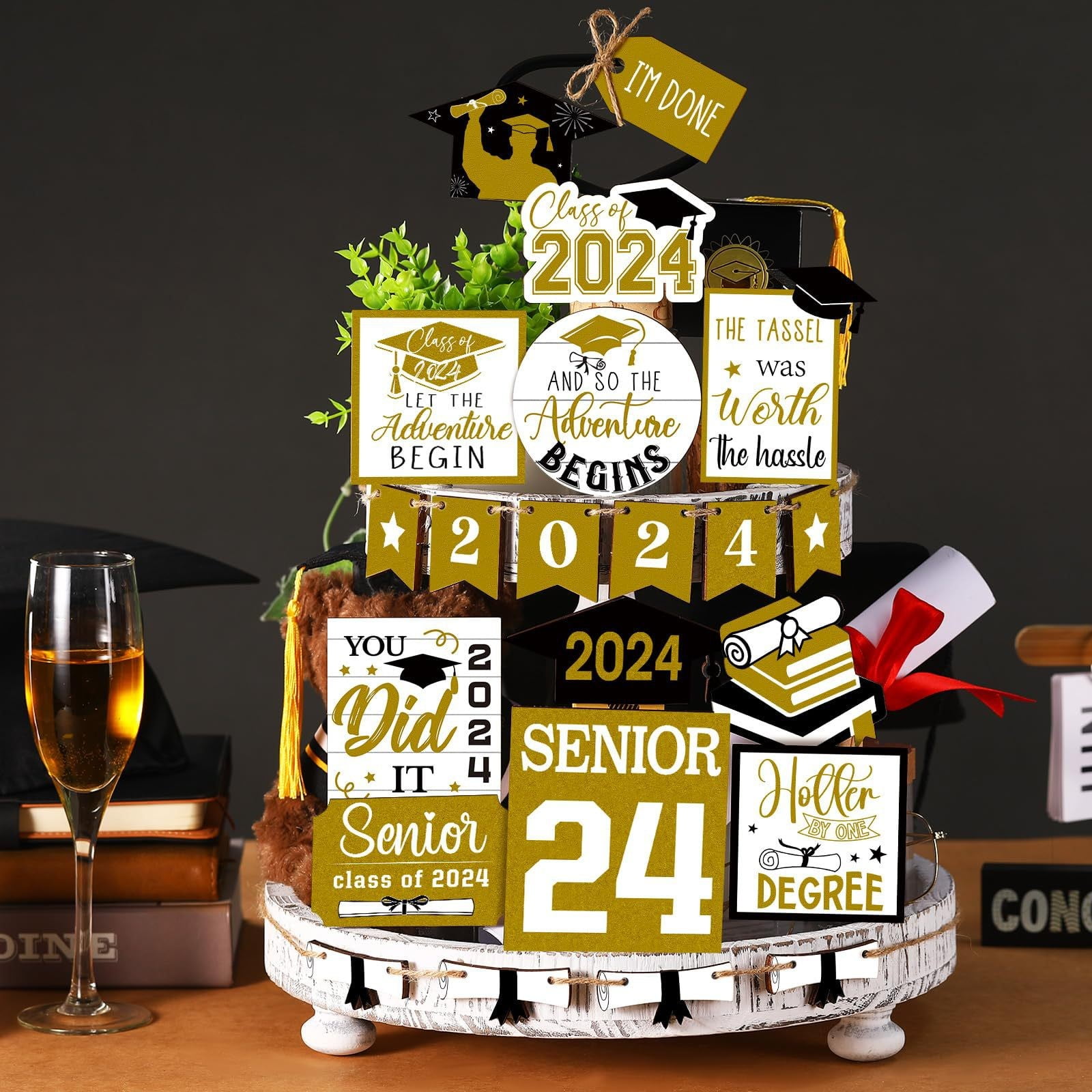 DJKDJL Exquisite 2024 Graduation Centerpiece Table Decorations - Tiered Tray Decor Set for ...