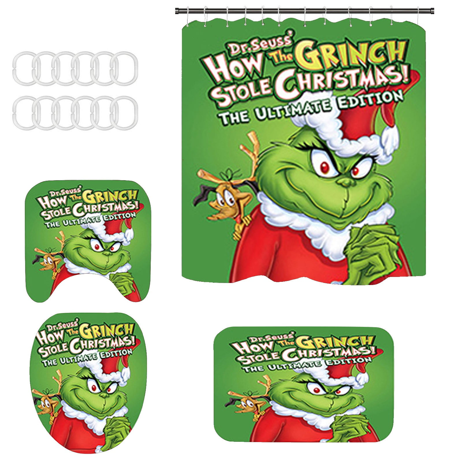 DJKDJL GLO - Set of 4 The Grinch Toilet Bathroom Doormat, Festive Movie ...