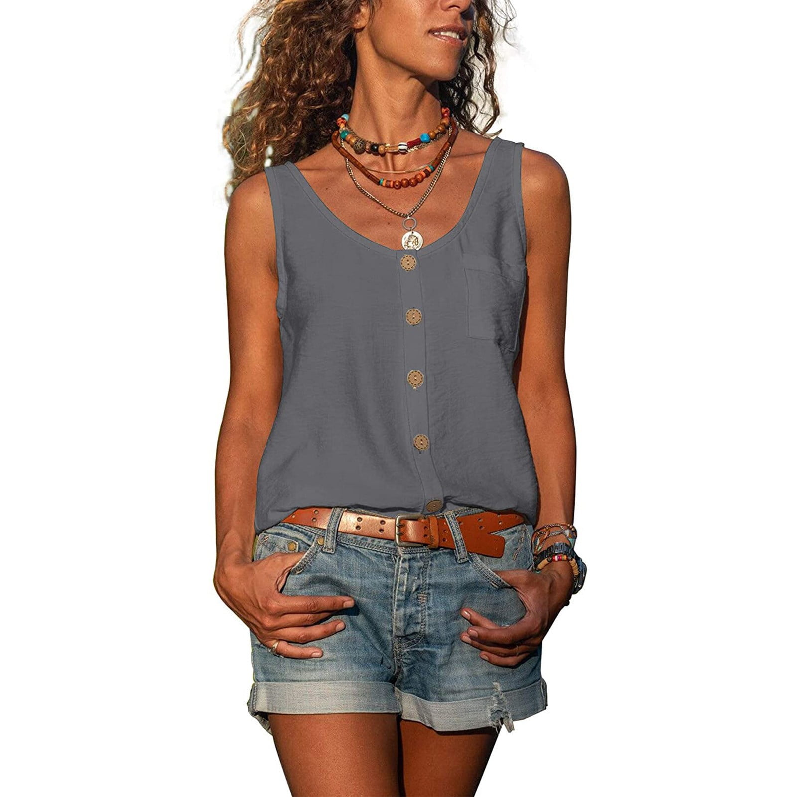 DJKDJL Halter Minimal Design Summer Tank Tops for Women Loose Fit Solid ...