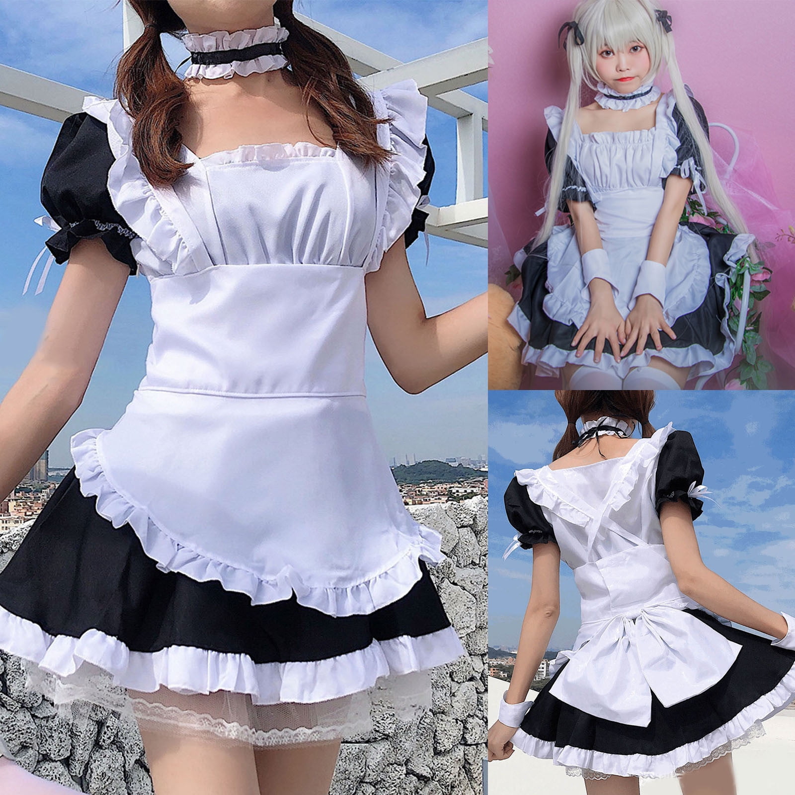 DJKDJL Maid Cosplay Puff Sleeve Dressed Short Skirt Cute Cosplay ...