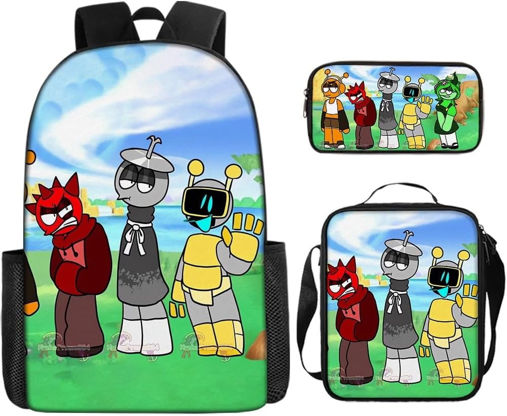 DJKDJL Sprunki Backpack, 3-Piece Backpack Set Cute Cartoon Students ...