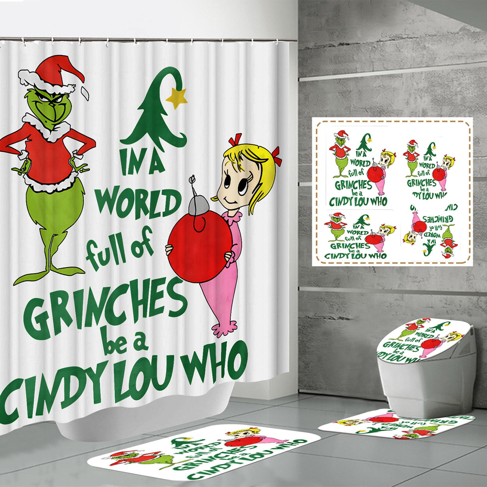 DJKDJL The Grinch Fabric Shower Curtain Bath Room Decor, Playful Carpet ...