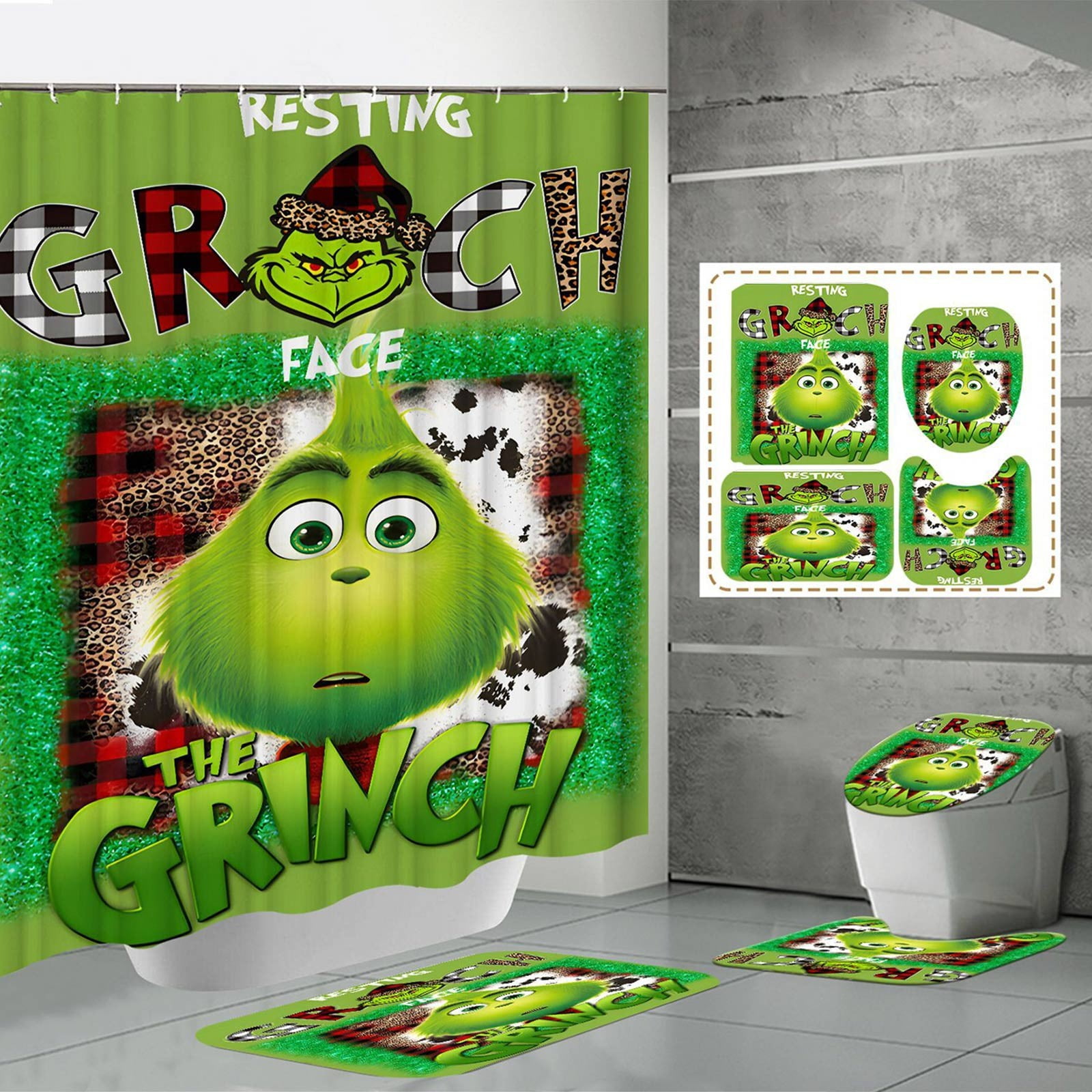 DJKDJL The Grinch Fabric Shower Curtain Bath Room Decor, Set of 4 ...