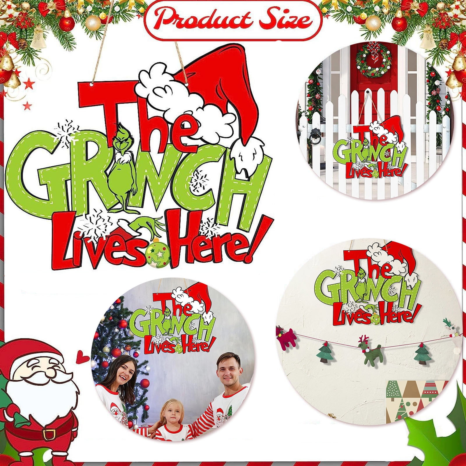 DJKDJL The Grinch Hanging Decor, 8.6~10.5 In Nostalgic Welcome Sign for ...