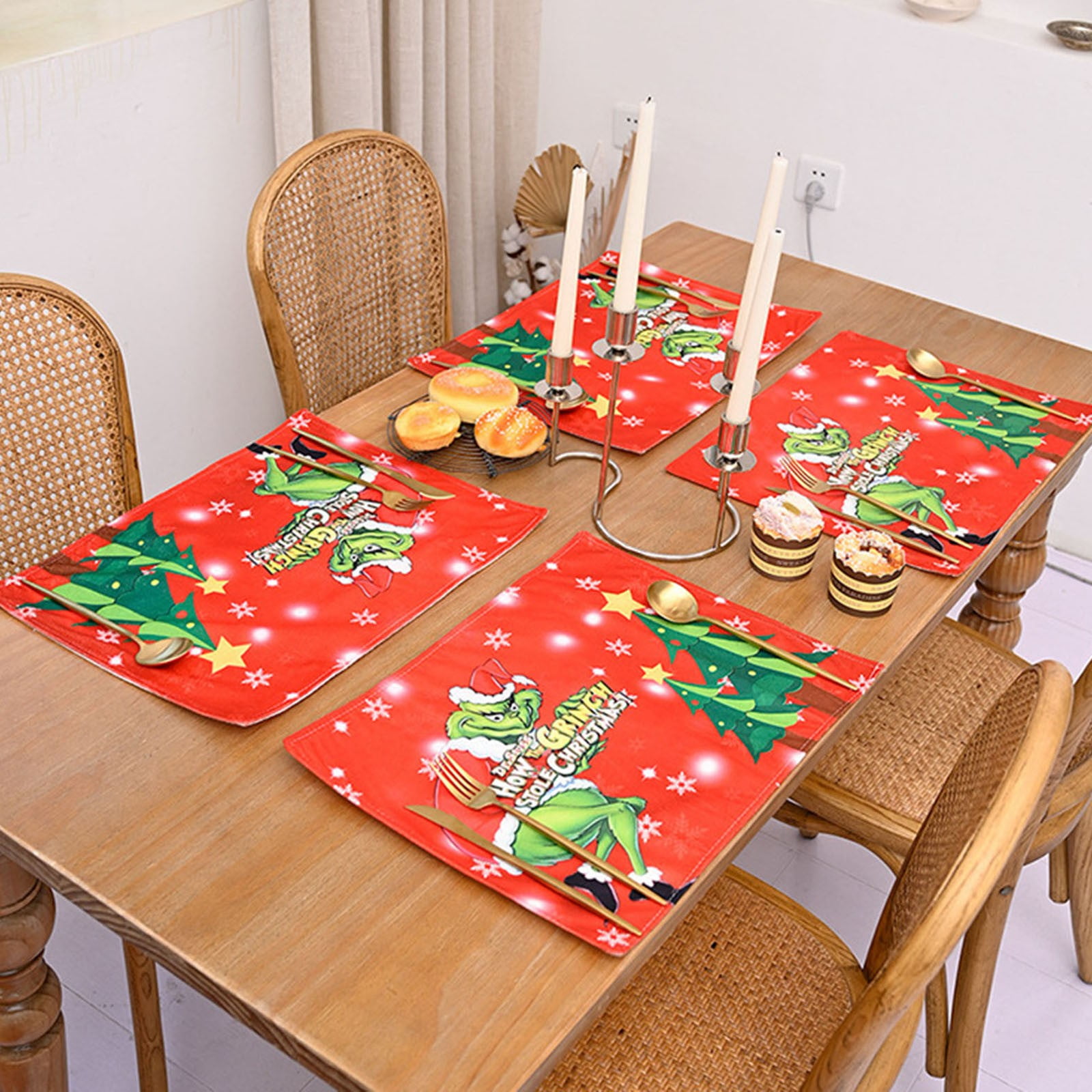 DJKDJL The Grinch Placemats, 4 Pcs (13.3*17.7 In) Cartoon Place Mats ...