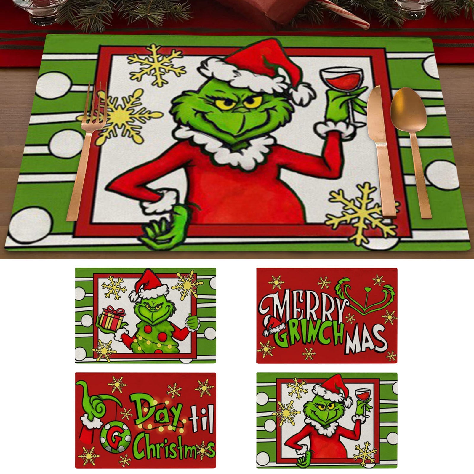 DJKDJL The Grinch Placemats Indoor Decor, 4 Pcs Theme-driven Cartoon ...