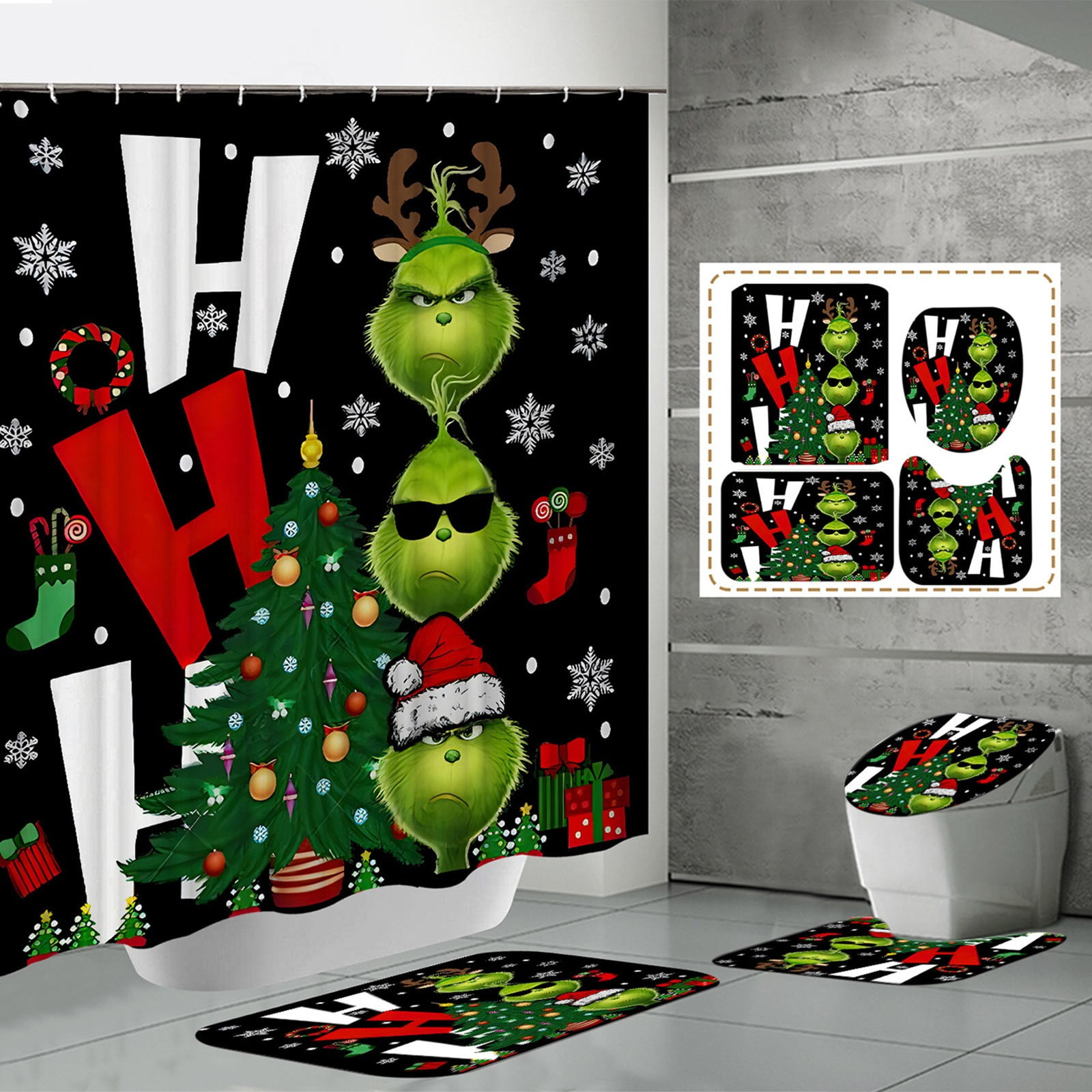 DJKDJL The Grinch Shower Curtain Carpet for Bedroom, Set of 4 Nostalgic ...