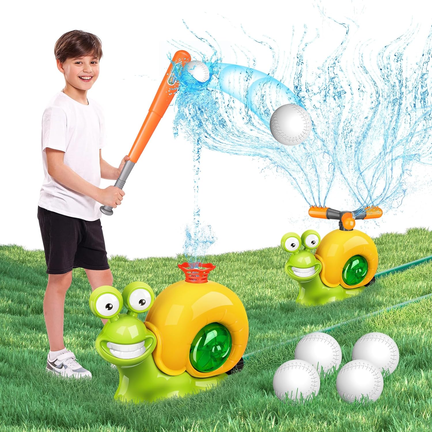 DJKDJL Water Sprinkler for Kids, 2 in 1 Snail Summer Water Game with 2 ...