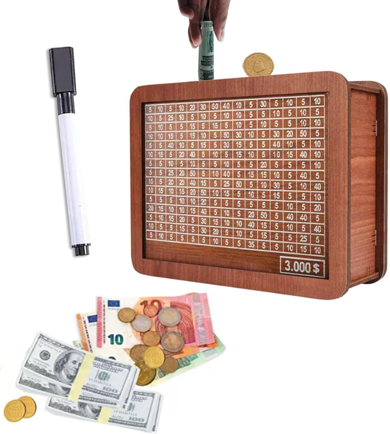 DJKDJL Wooden Cash Saver Money Box,Cash Vault Wooden Savings Box,Cash ...