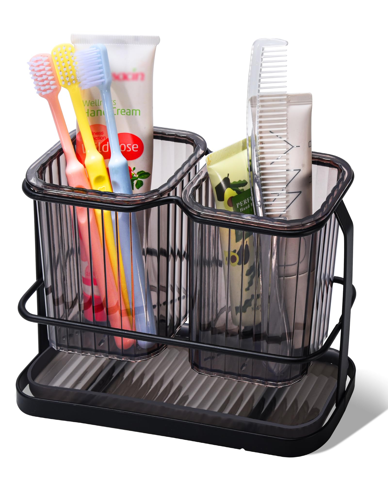 DJM Bathroom Toothbrush Holder, Wall Mounted 2 Cup Toothbrush Holder ...