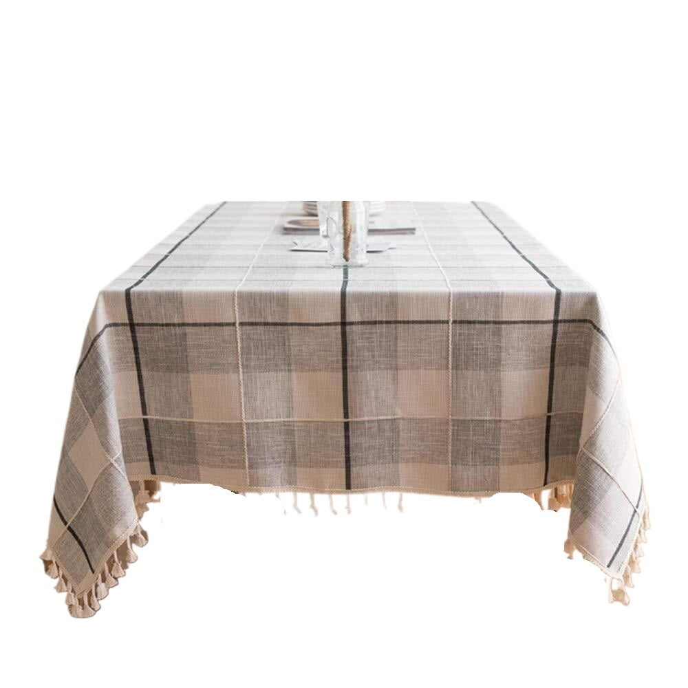 DJM Farmhouse Tablecloth Heavy Weight Stitching Tassel Cotton Linen ...